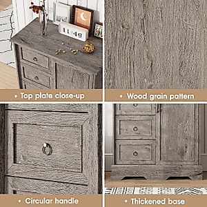 Vabches Farmhouse Dresser Storage Cabinet Chest of Drawer for Bedroom, 5 Drawer Dresser with Sliding Barn Door, 48" Tall Wood Rustic Dresser for Bedroom, Living Room, Entryway, Hallway, Washed Grey