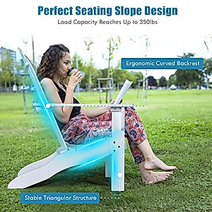 Tangkula Adirondack Chair, Acacia Wood Adirondack Lounger Chair, Outdoor Armchairs with Slatted Seating, Weather Resistant, for Patio Deck Lawn Backyard, Garden Adirondack Furniture (2, White)