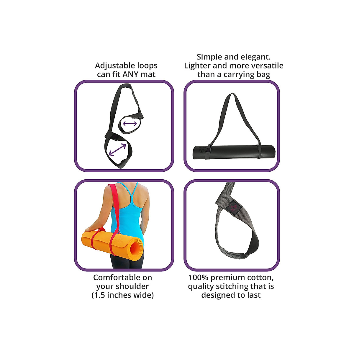 Clever Yoga Mat Strap Sling Adjustable Made With The Best, Durable Cotton – Comes With Our Special “Namaste” (Black)