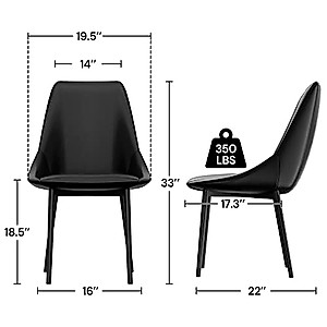 SunsGrove Urban Modern Dining Chairs in Black Leather, Metal Legs Kitchen Chair for Dining, Living Room, Bedroom Side Chairs, Set of 2 (Black)