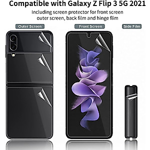 Galaxy Z Flip 3 Screen Protector, with Outer + Inner Soft Film + Back Cover TPU Flexible Screen Protector,[1SET 5PCS] HD Full Covered, No Bubble Hydrogel Screen Protector for Samsung Z Flip 3