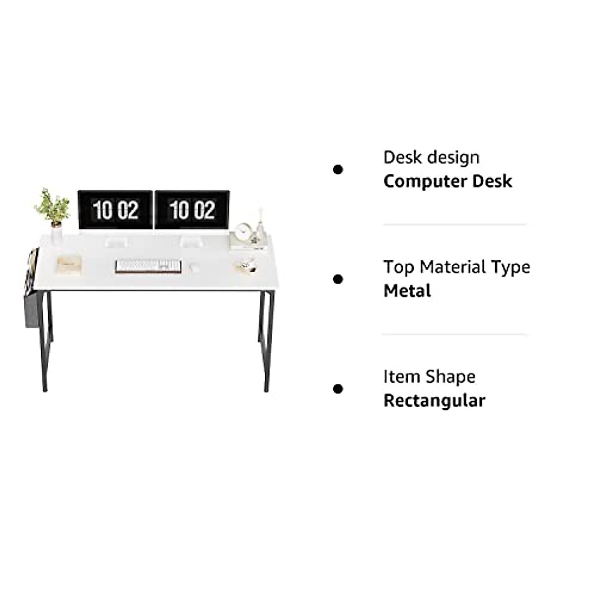 CubiCubi Computer Desk 63" Study Writing Table for Home Office, Modern Simple Style PC Desk, Black Metal Frame, White