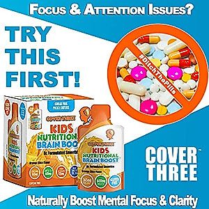 Kids Nutritional Brain Supplement- Boost Child Memory, Focus, Calmness- Support Brain, Immune, Vision, Heart Health- Omega Fish Oil DHA, Vitamin C, Turmeric, Resveratrol- Liquid Squeeze Pouch (1 Box)