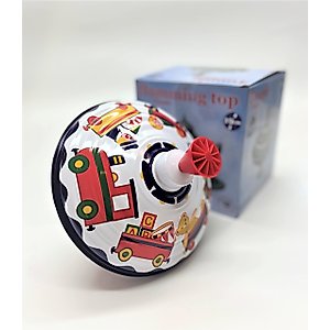 Classic Music Box Spinning Tin Top Toy from KsmToys by Bolz. The Funny Buzzing Hum Gets Louder As The Top Spins Faster, 7.5" x 7.5" x 7.5" Ages 18 m+
