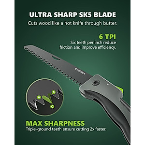 STAYGROW 7-Inch Folding Hand Pruning Saw, Heavy Duty Foldable Garden Saws with 7” Hardened SK5 High Carbon Steel Blade for Tree Trimming, Live/Dry Wood Cutting, Camping, and Hiking