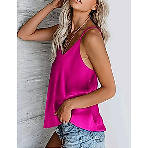 Ekouaer Women's Silk Tank Top V-Neck Camisole Silky Loose Sleeveless Blouse Satin Tank Shirt Rose