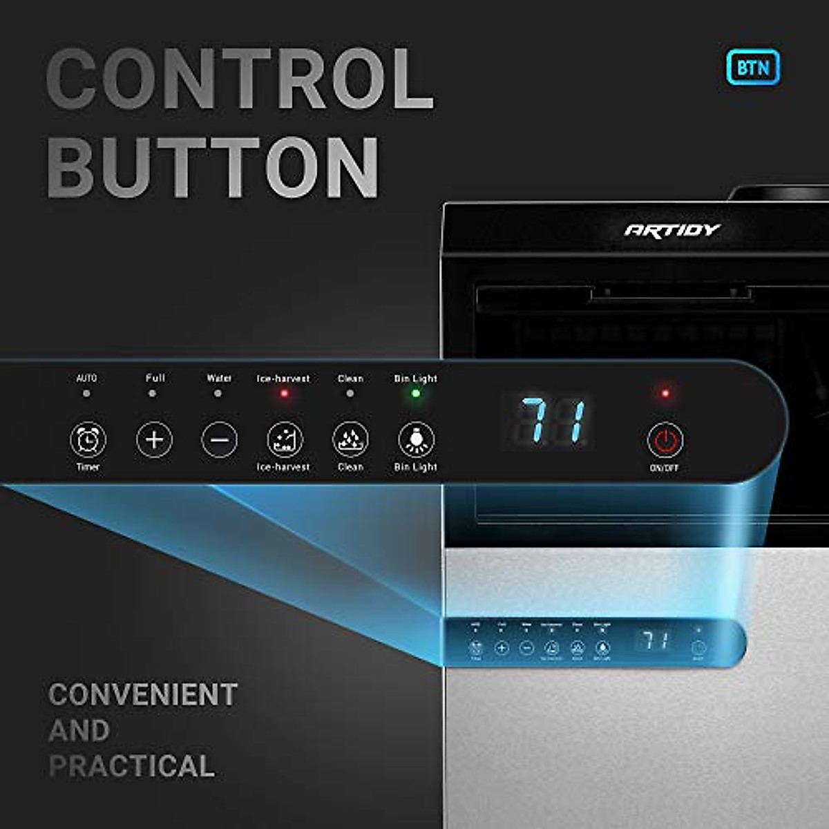 Artidy Commercial Ice Maker Machine, 100LBS/24H Clear Square Ice Cube,33LBS Ice Storage Capacity with Auto Clean and LED Temperature Display for Home,Restaurant,Bar,Coffee Shop,Kitchen