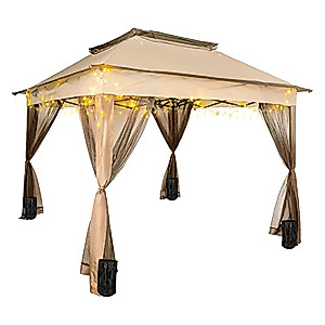 Happybuy Outdoor Canopy Gazebo Tent, Portable Canopy Shelter with 11'x11' Large Shade Space for Party, Backyard, Patio Lawn and Garden, 4 Sandbags, Carrying Bag and Netting Included, Brown