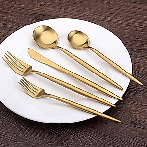 Matte Gold Silverware Set, Bysta 20-piece Stainless Steel Flatware Set Cutlery Set Service For 4, Satin Finish, Dishwasher Safe, Nice Gift Box