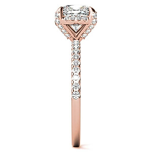 Moissanite Ring 10K Solid Rose Gold Handmade Solitaire Accents Engagement Ring 1.50 CT Cushion Cut Moissanite Diamond Halo Wedding Bridal Rings for Women Her Propose Ring (7)