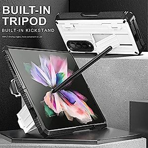 GooodiDEAR Galaxy Z Fold 3 Case, Heavy-Duty, Full Body Protection, Anti-Scratch, Slim - Foldable Trolley Case with Built-in Pen Slot, Kickstand & Screen Protector - TPU/PC, Wireless Charging, White