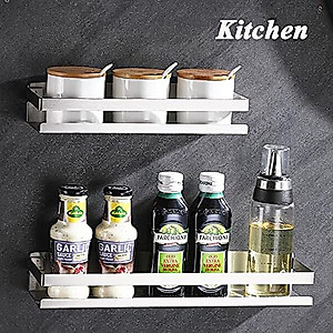ATNKYOU Bathroom Shelf Adhesive Floating Shelf Stainless Steel Shower Caddy 1 Tier Storage Organizer Rack Wall Mount No Drilling for Bathroom Kitchen Toilet Living Room,40CM
