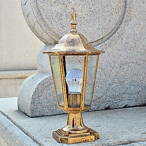 MODEBHD European E27 Decoration Outdoor Glass Lantern Pillar Lamps Column Light Glass Aluminum Waterproof Vintage Table Lamp Lawn Garden Lights Retro Street Post Light Courtyard Garden Terrace