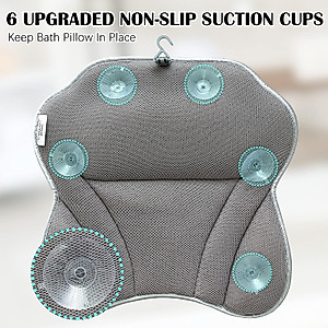 Bath Pillow Spa Bathtub Pillow with Non-Slip Suction Cups, Head, Neck, Back & Shoulder Rest Support, Soft & Luxury Bathtub Cushion, Bath Pillow Fit Hot Tub, Bathtub (Grey 4D Luxury Bath Pillow)
