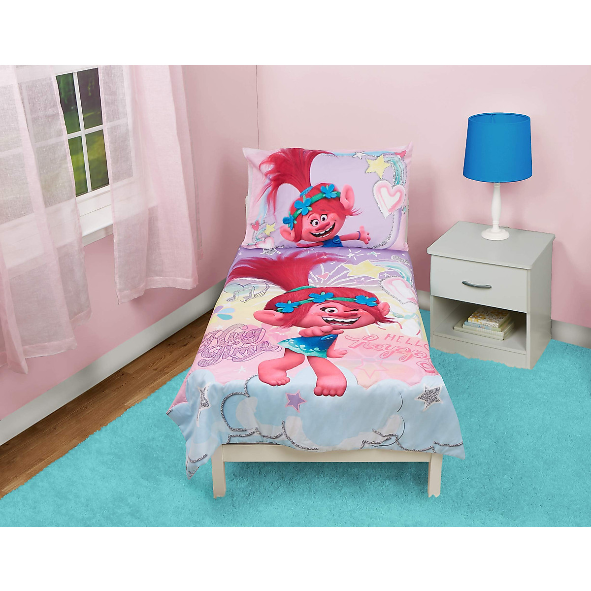 Trolls Hug Time 4-Piece Toddler Bedding Set, Pink, Toddler