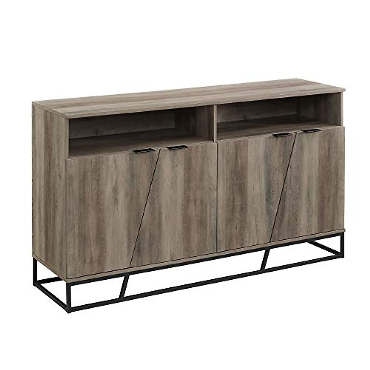 Walker Edison Angled Door Cabinet-Sideboard-Buffet with Open Shelf Storage, 58, Grey Wash