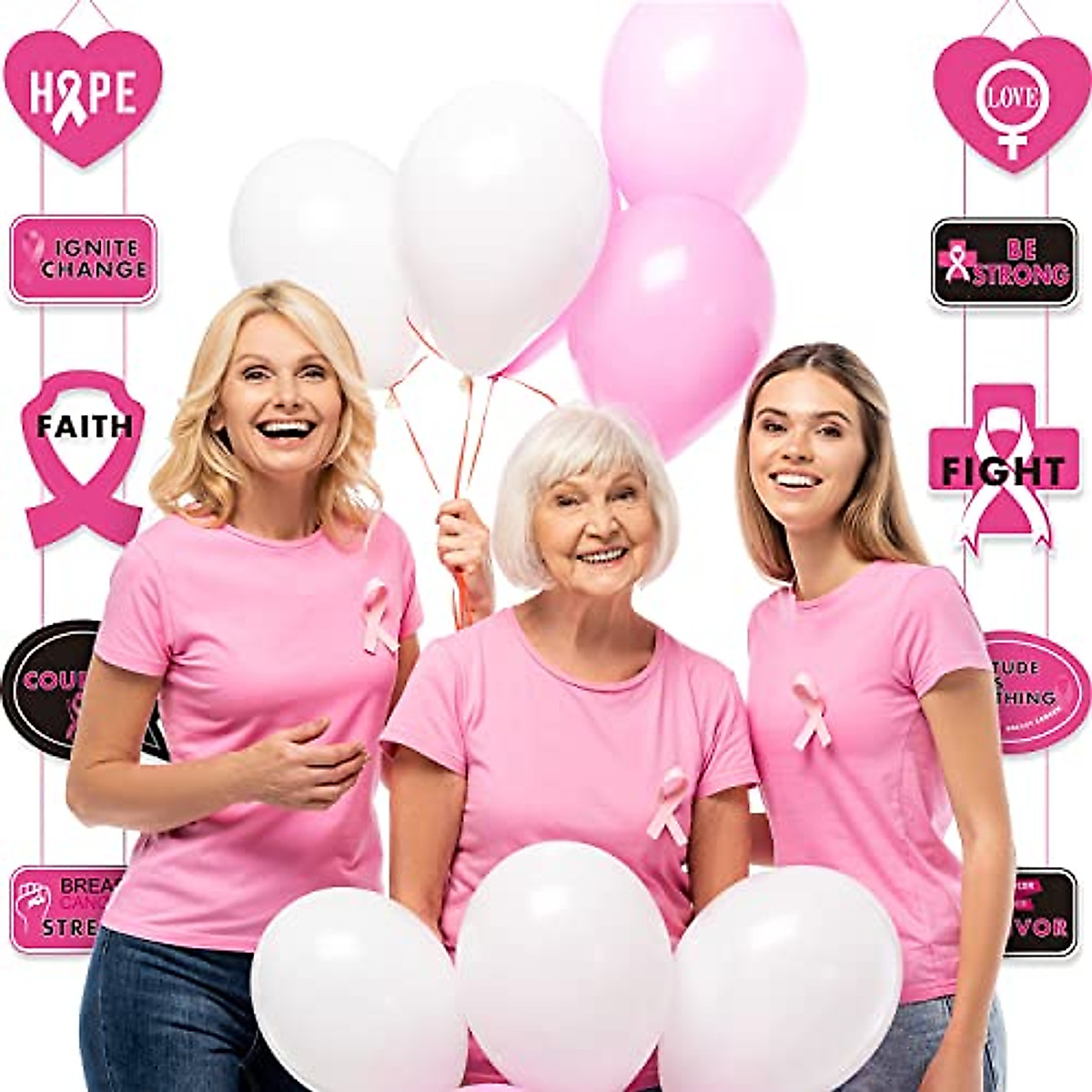 10 Pcs Breast Cancer Awareness Banner Porch Sign Breast Cancer Yard Signs Wall Hanging Cancer Awareness Decorations Breast Cancer Backdrop Pink Ribbon Party Decorations for Outdoor Indoor Party Supply