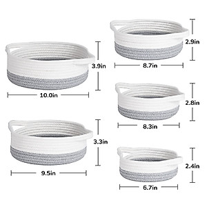 Goodpick 5 Piece Small Round Basket for Montessori Toys in the Nursery, Woven Basket Set for bathroom Towels, Home Decor Shallow Baskets for Organizing Keys, Sunglasses in the Livingroom, Grey