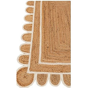 Scallop Pattern Jute Bohemian Area Rug (Off White, 2'x3')
