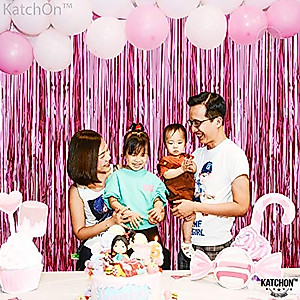 KatchOn, Pink Backdrop for Pink Party Decorations - XtraLarge 6.4x8 Feet, Pack of 2 | Pink Foil Fringe Curtain | Metallic Pink Fringe Backdrop, Pink Streamers Party Decorations | Pink Tinsel Backdrop