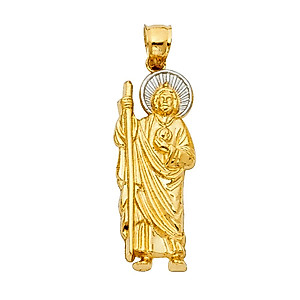 Sonia Jewels 14k White and Yellow Two Tone Gold St. Jude Thaddeus 35mm Pendant 30mm X 12mm