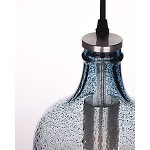 CASAMOTION Pendant Lights Kitchen Island Table Hand Blown Blue Glass Pendant Lighting Dining Room Black Marble Seeded Modern Ceiling Hanging Fixtures Brushed Nickel 8.2 Inch Height 3 Pack