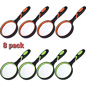 SHENGQIDZ 8 Pack 8X Handheld Magnifying Glass Shatterproof Reading Magnifier for Seniors and Kids, 50mm Real Glass Magnifying Lens with Non-Slip Rubber Handle for Reading Hobbies and Science