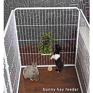 Linifar Rabbit Hay Feeder Wooden Hay Rack Chew Grass Ball Less Waste Manger Bunny Supplies Holder Cage Accessories Food Bowl for Guinea Pig Chinchilla Ferret