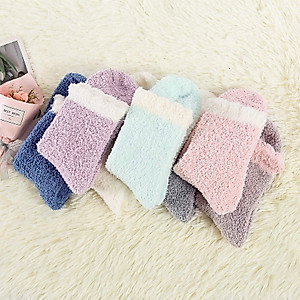 Zando Women's Fuzzy Socks Winter Warm Slipper Socks Super Soft Fluffy Socks Thick Microfiber Sleeping Sock Cozy Plush Socks for Girls 7/Patchwork One Size