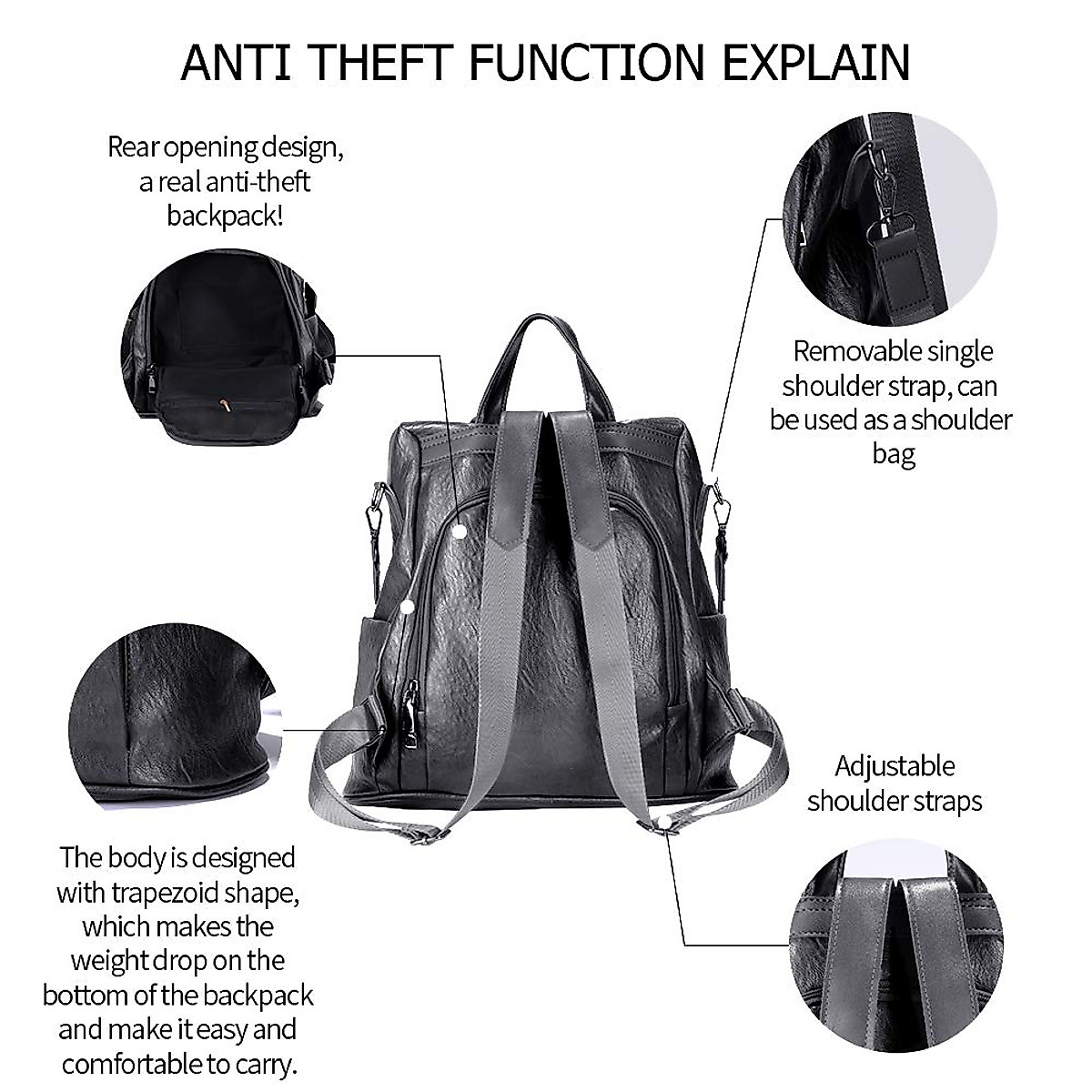 ROOSALANCE Women Backpack Waterproof Anti-theft PU Leather Fashion Purse Shoulder Bag Travel Backpack Ladies (Blue)