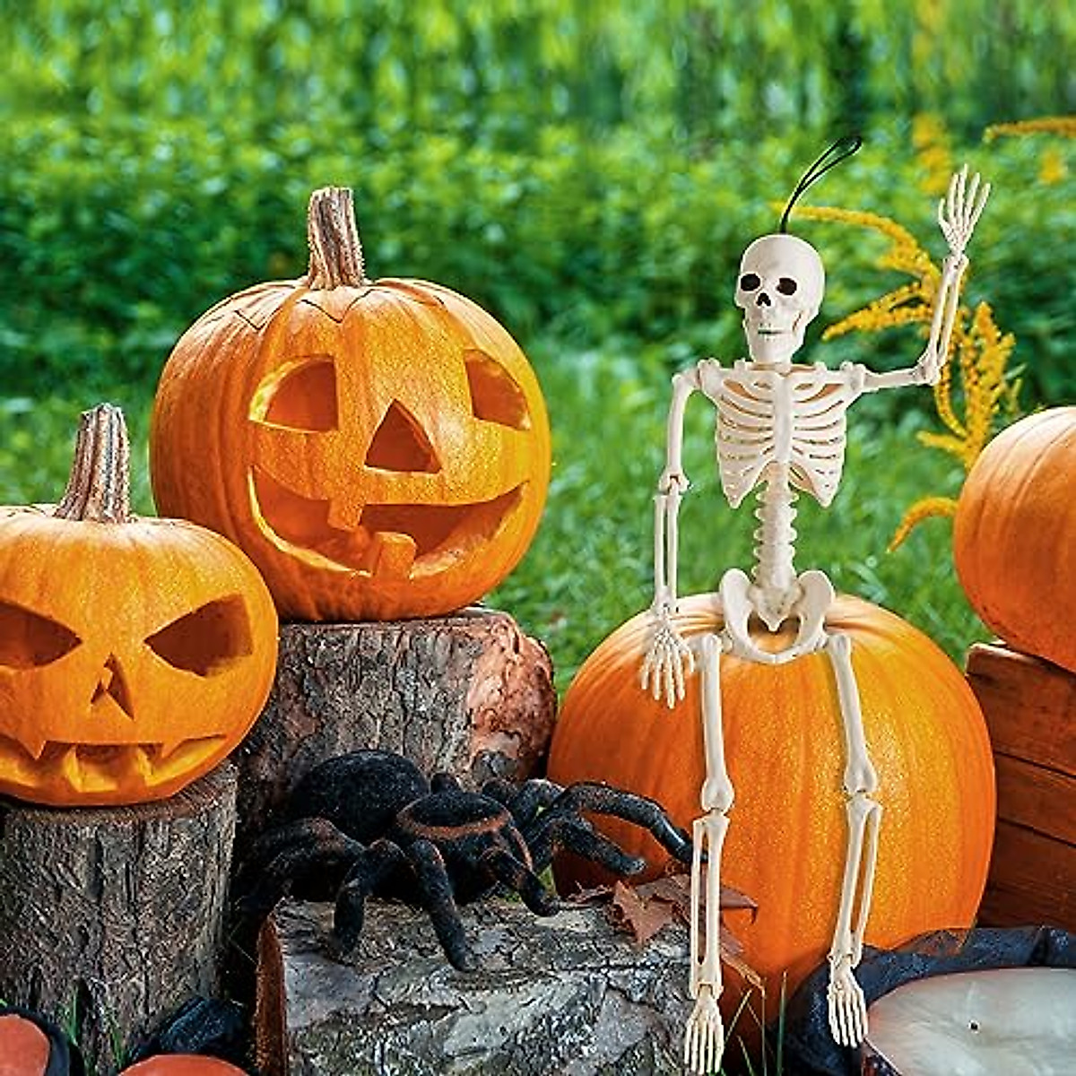 Bstoyder 6 PCS Halloween Skeletons Decorations, 16" Full Body Posable Joints Hanging Skeletons, Spooky Skeleton Plastic Bones for Halloween Indoor Outdoor Decor, Party Props, Graveyard, Haunted House