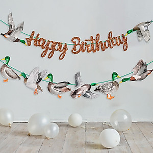 Mallard Duck Happy Birthday Banners Duck Hunting Birthday Decorations Mallard Duck Birthday Party Banner Hunting Theme Birthday Decor for Lucky Duck Baby Shower Supplies