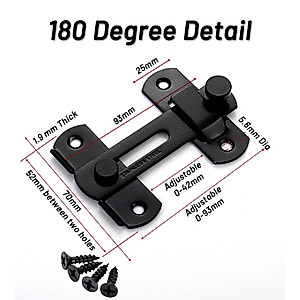 Door Lock Barn Latch（2 Pack with Screw Set) - Door Lock Latch Sliding Lock - Home Security Door Lock for Barn Bathroom, Garage, Bedroom, Cabinet (90 Degree x 2 Set)