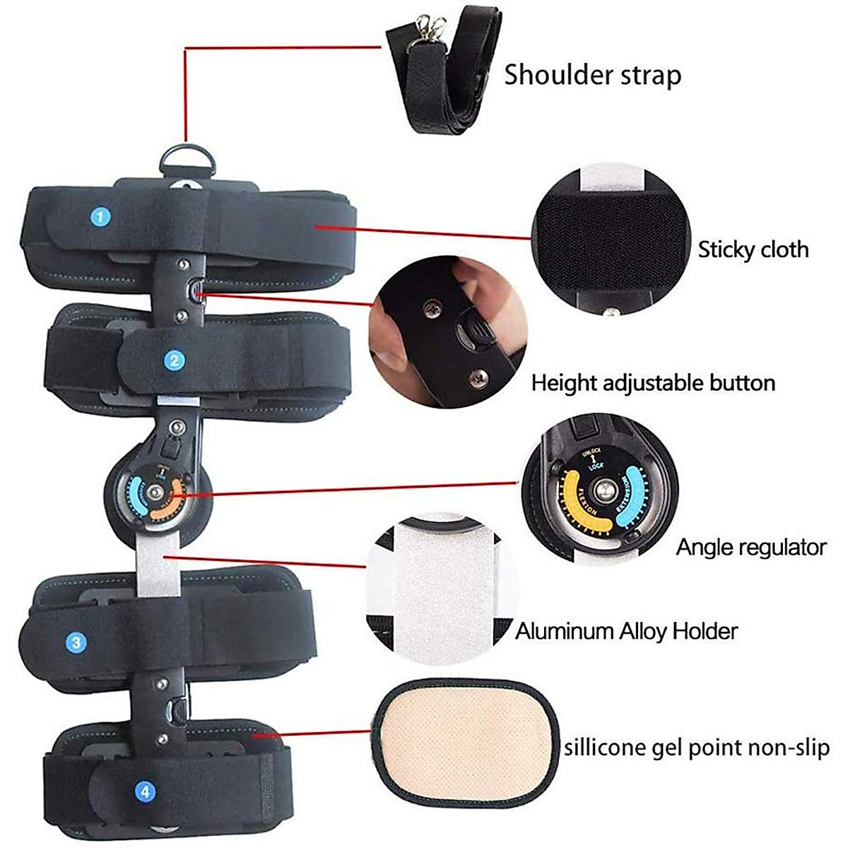 PHASFBJ Hinged ROM Knee Brace, Knee Immobilizer Breathable and Lightweight Knee Support with Adjustable Locking for Men & Women ACL Ligament Injuries Arthritis Knee Joint Pain Relief,Gray