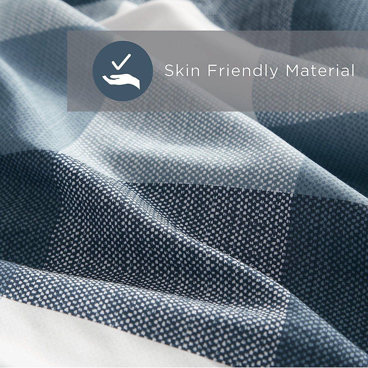 Hyde Lane Plaid Twin Comforter Set for Teen, Farmhouse Comforter Twin Size Bed, Blue and White Comforter, Grid Buffalo Lightweight 3 Pieces Bed Sets Includes 1 Comforter, 1 Shams (66 x 90 Inch)