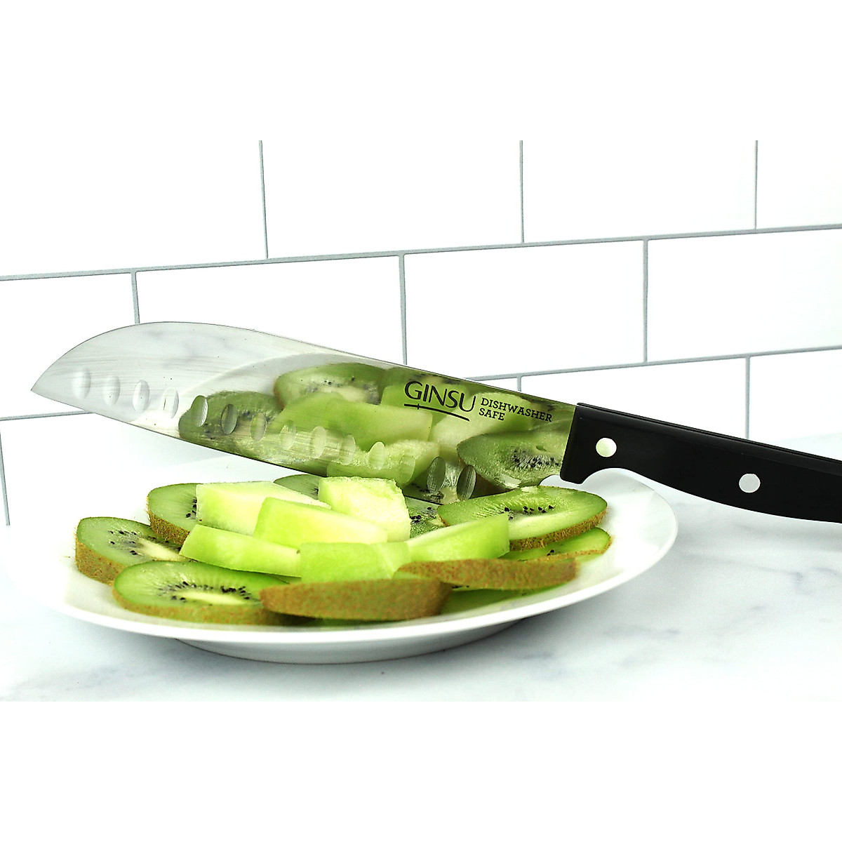 Ginsu Kiso Dishwasher Safe Black 14 Piece Knife Set Block, 9" W x 15" H x 5" D