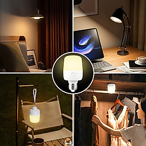 Brightown E26 Rechargeable Light Bulb with Remote Timer and 3 Color Temperatures, Battery Backup Bulb for Sconces and Lamps, E26 Detachable Charging for Non-Hardwired Fixture, Dimmer, 700LM