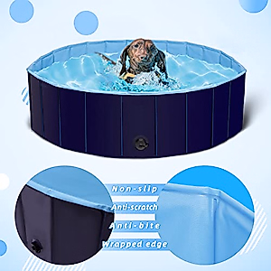 47 inch Large Dog Swimming Pool,Foldable Dog Pool Collapsible Hard Plastic Dog Swimming Pool Portable Bath Tub for Kids Dogs and Cats Pet Wading Pool for Indoor and Outdoor