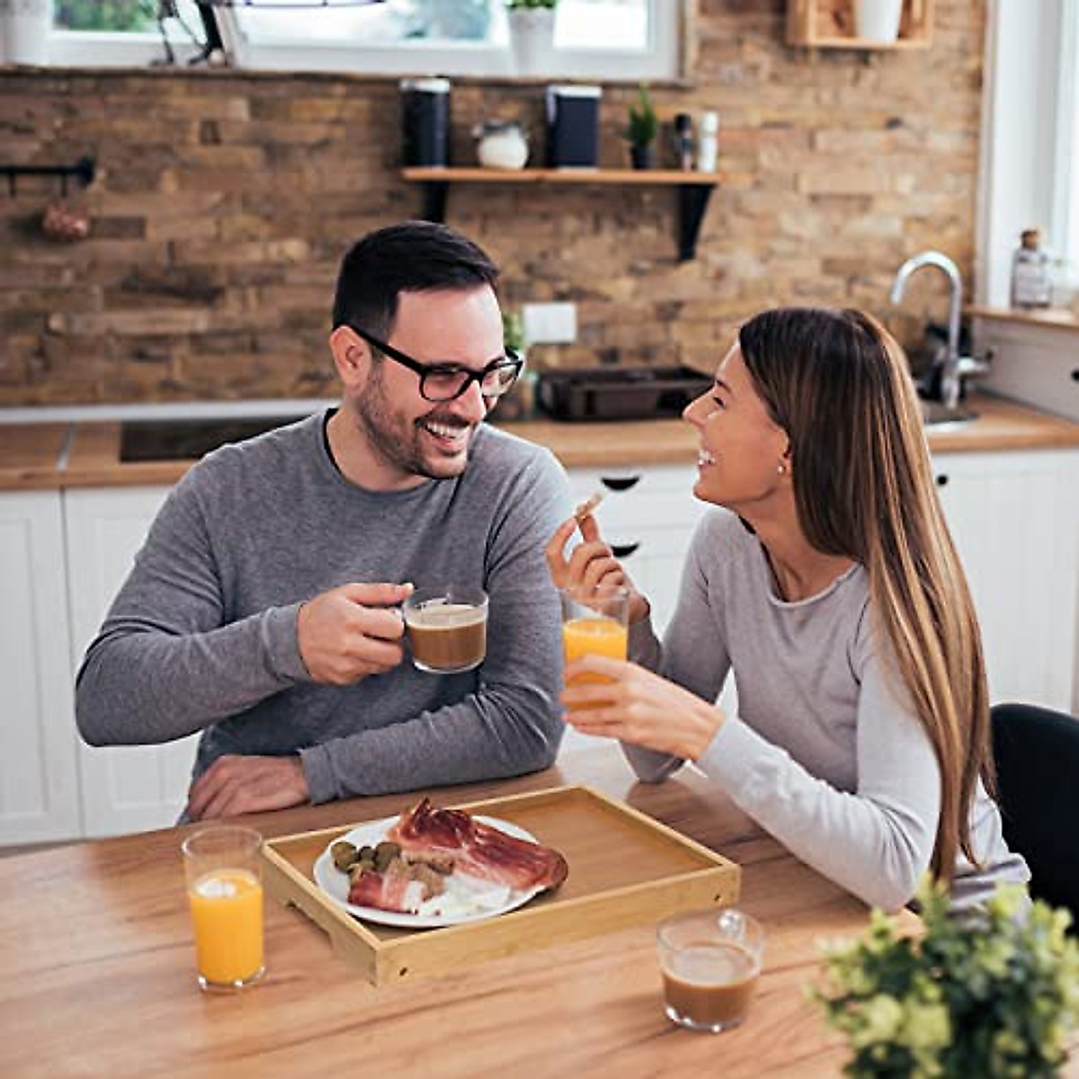 Artmeer Bed Tray Table with Folding Legs,Bamboo Breakfast in Bed for TV Table, Laptop Computer Tray,Eating,Snack Tray Beige 2 Pack(Beige)