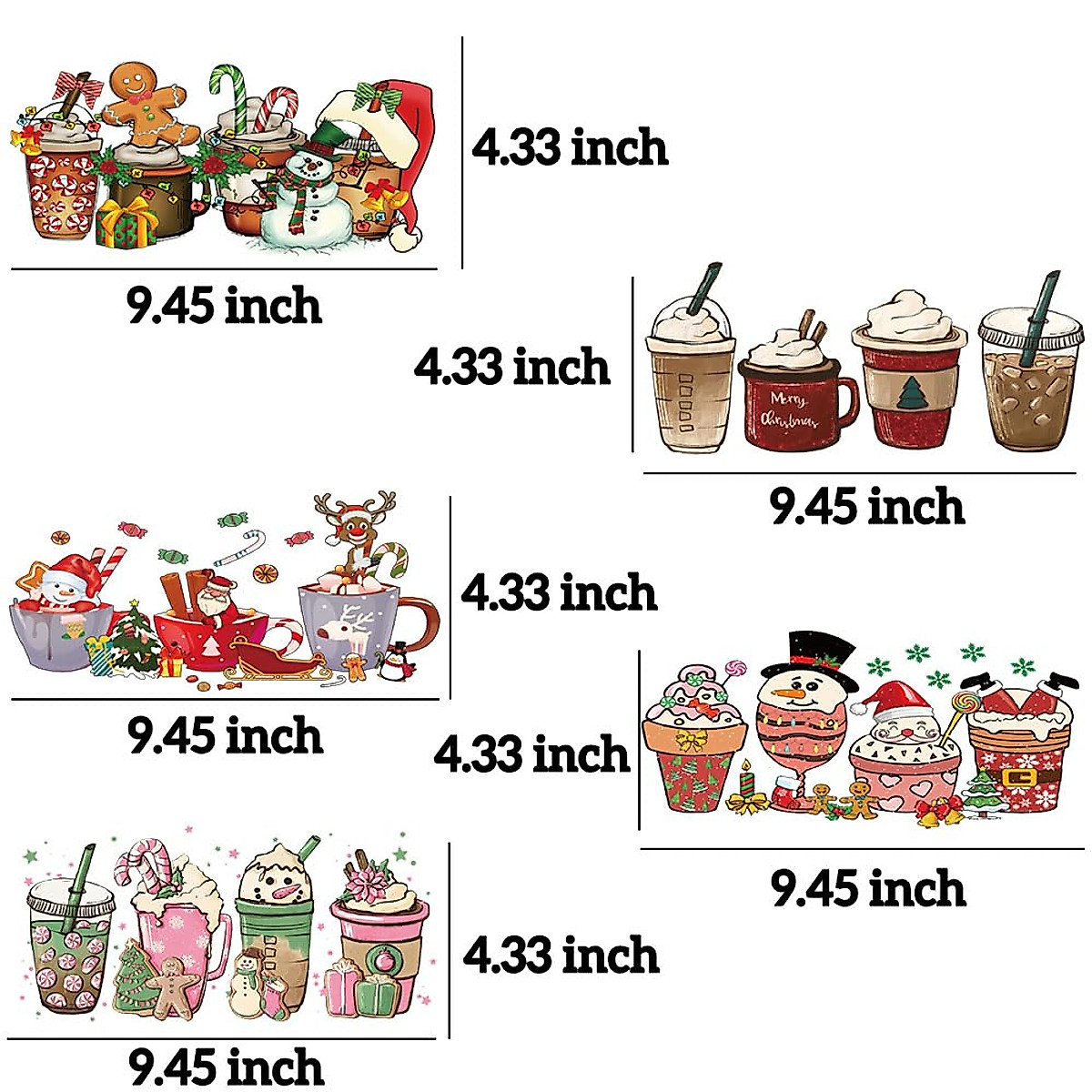 5Sheets Christmas Decorations UV DTF Transfer Sticker,Santa Claus Rub on Transfers Stickers Cute Cartoon Xmas UV DTF Cup Wrap Stickers for Glass Cups Christmas Decor Rub on Transfers for Crafts Decals