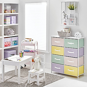 mDesign 38.31" High Steel Frame/Wood Top Storage Dresser Furniture Unit with 8 Removable Fabric Drawers - Large Bureau Organizer for Bedroom, Living Room, or Closet - Jane Collection, Bright/Multi