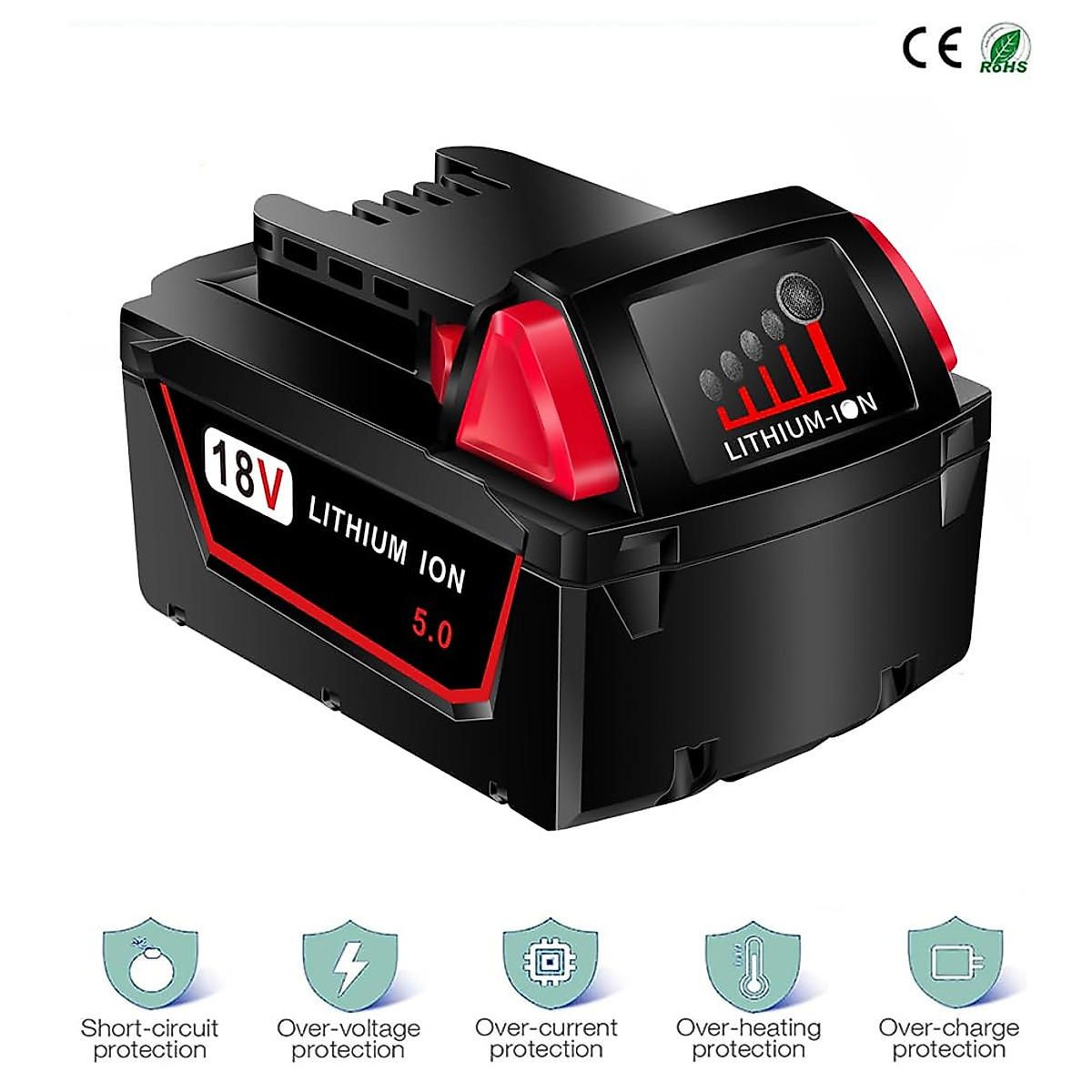 OYRMIL 2 Packs 5.0Ah Battery Replace for Milwaukee M18 Battery Compatible with 48-11-1850 48-11-1860 48-11-1845 48-11-1828
