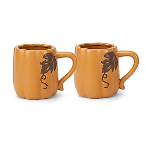 Nat & Jules Pumpkin Shaped 12 ounce Ceramic Coffee Mugs: Perfect for Halloween, Thanksgiving and Fall Kitchen & Home Collections - Set of 2, Orange