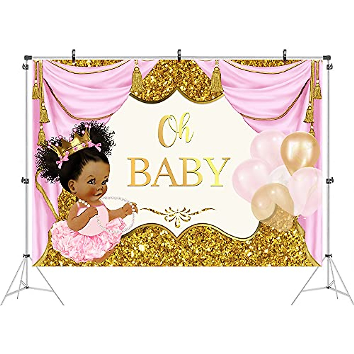Ticuenicoa Oh Baby Backdrop for Girl Royal Princess Pink and Gold Baby Shower Backdrops for Photography Fresh Princess Babyshower Background It's A Girl Banner 1st Birthday Party Supplies 5x3ft