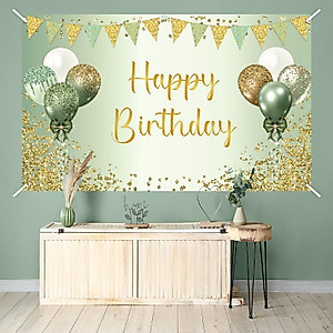Sage Green Happy Birthday Decorations for Women Men, Sage Green Birthday Banner Backdrop Birthday Signs, Light Green Birthday Party Decorations for her Birthday Party Supplies