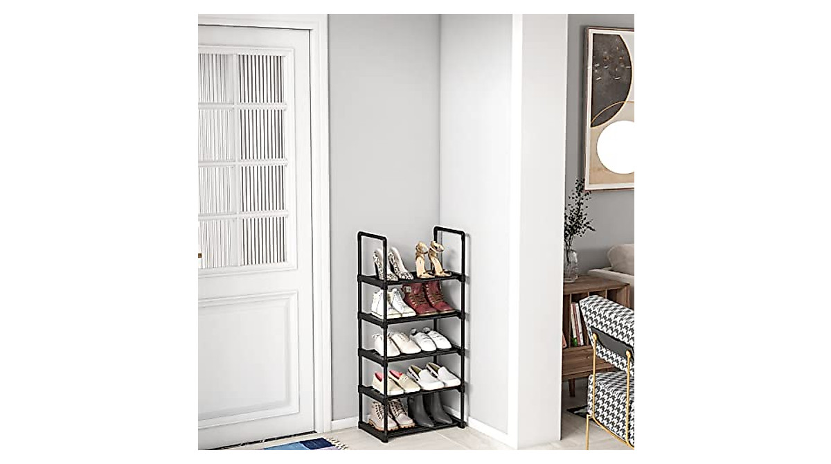 5 Tiers Small Shoe Rack, Shoe Stand Shelf, Vertical Stackable Narrow ...