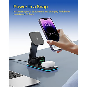 Hohosb Magnetic Charging Station, 3 in 1 Foldable Wireless Charger Stand[Compatible with Magsafe Charger] for iPhone 15/14/13/12 Series, AirPods Pro/3/2,Apple Watch/iWatch(18W Adapter Included)-Black