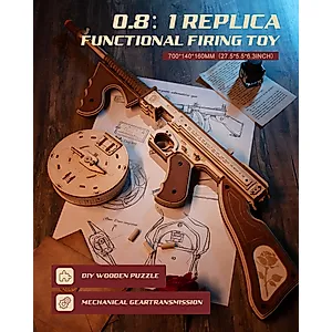 ROKR 3D Wooden Puzzles for Adults 275pcs Submachine Gun Rubber Bands Gun Toy DIY Building Model Kits Assembly puzzle Gifts for Teens