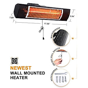 Star Patio Electric Patio Heater, Indoor/Outdoor Heater, Infrared Heater, Wall Mounted, Outdoor Heaters for Patio, Garage Heater, Space Heater, 1500W, Black, STP1580-SW