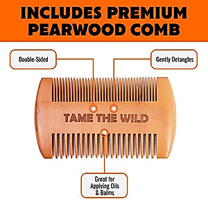 Tame The Wild Premium Beard Straightener - Ionic Anti-Scald Technology - Heated Beard Brush - 3 Temp Settings - Wooden Comb Included - Gift Set